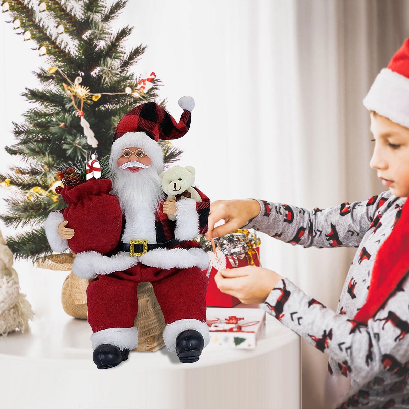 Wdhugt Christmas Doll Santa Claus Figurine Red Checkered Suit Design ...