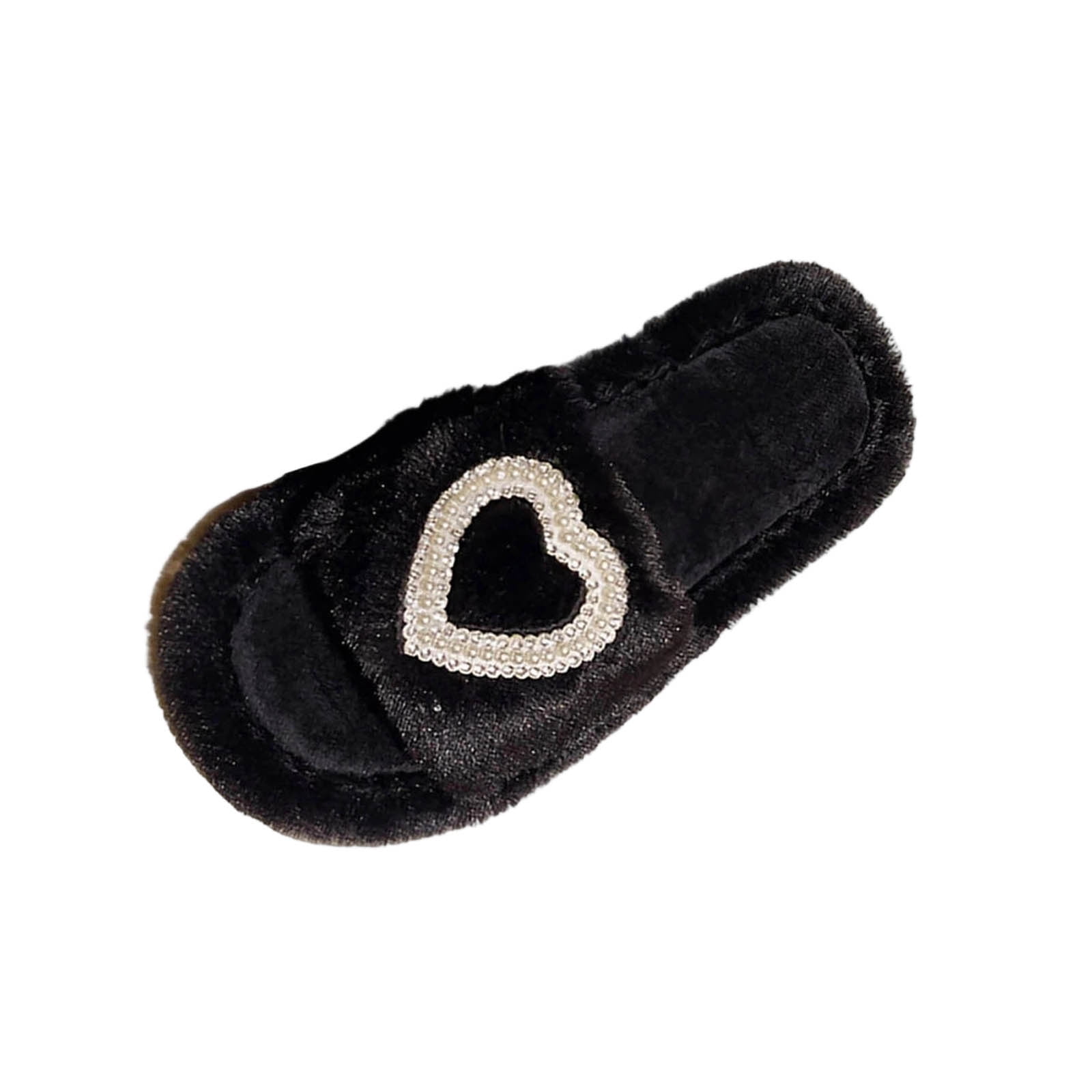 Wdhugt Cozy Faux Fur Slide Slippers For Women Open Toe Heart Design ...
