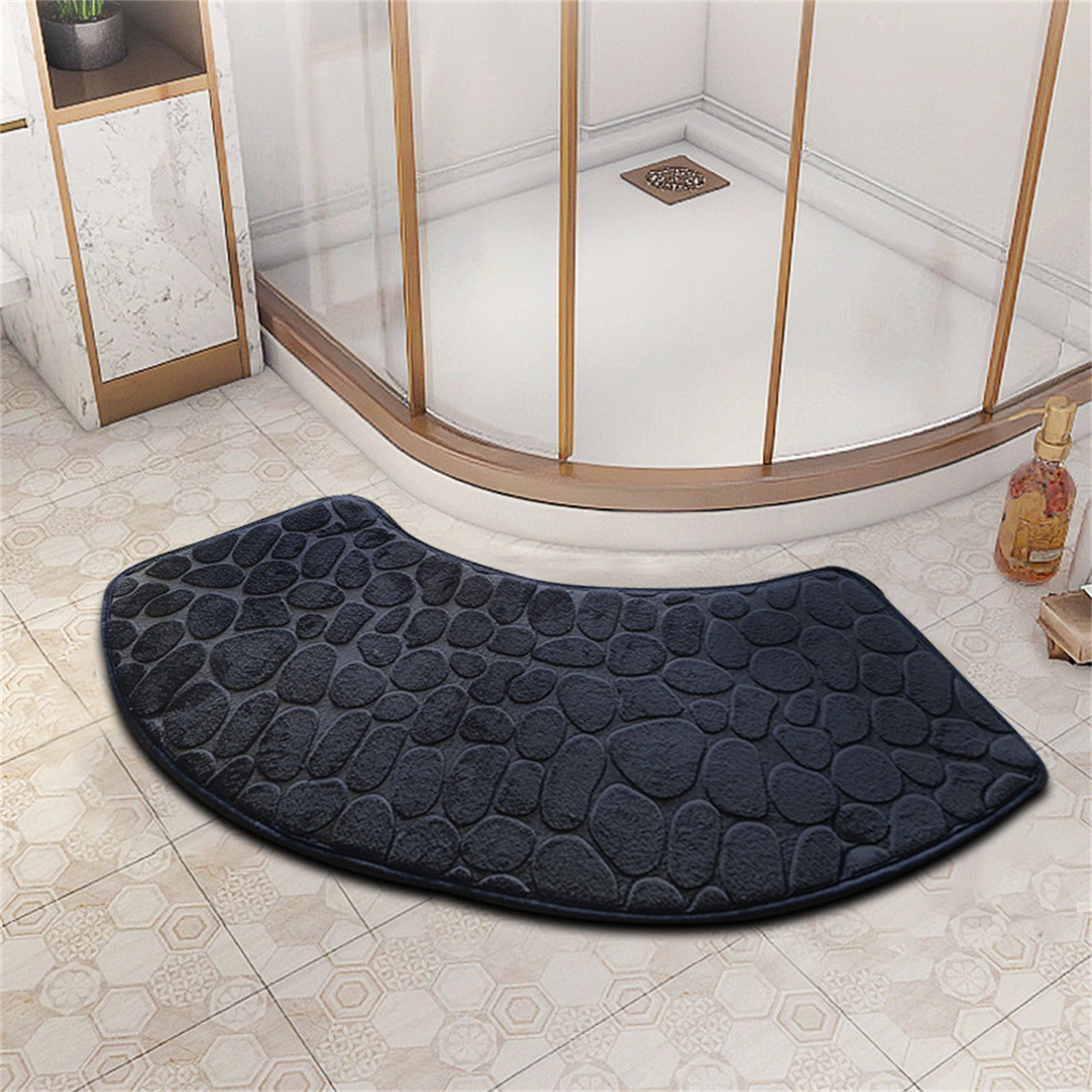 Wdhugt Curved Bath Mat Memory Foam Corner Shower Mats Non Slip Toilet ...