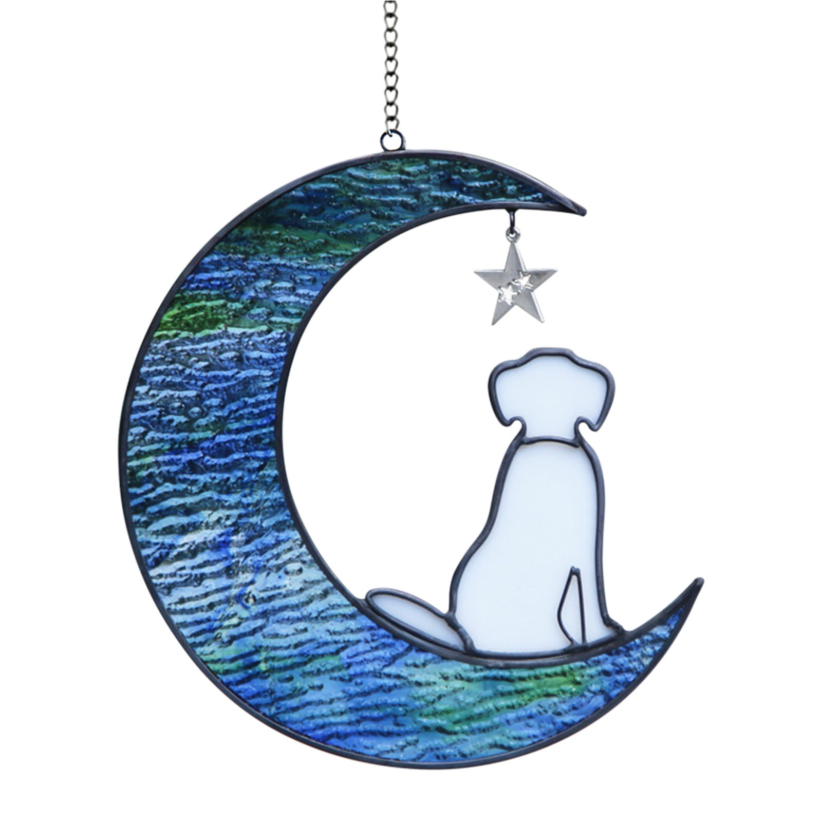 Wdhugt Dog on Moon Suncatchers Stained Glass Window Hanging White Dog ...
