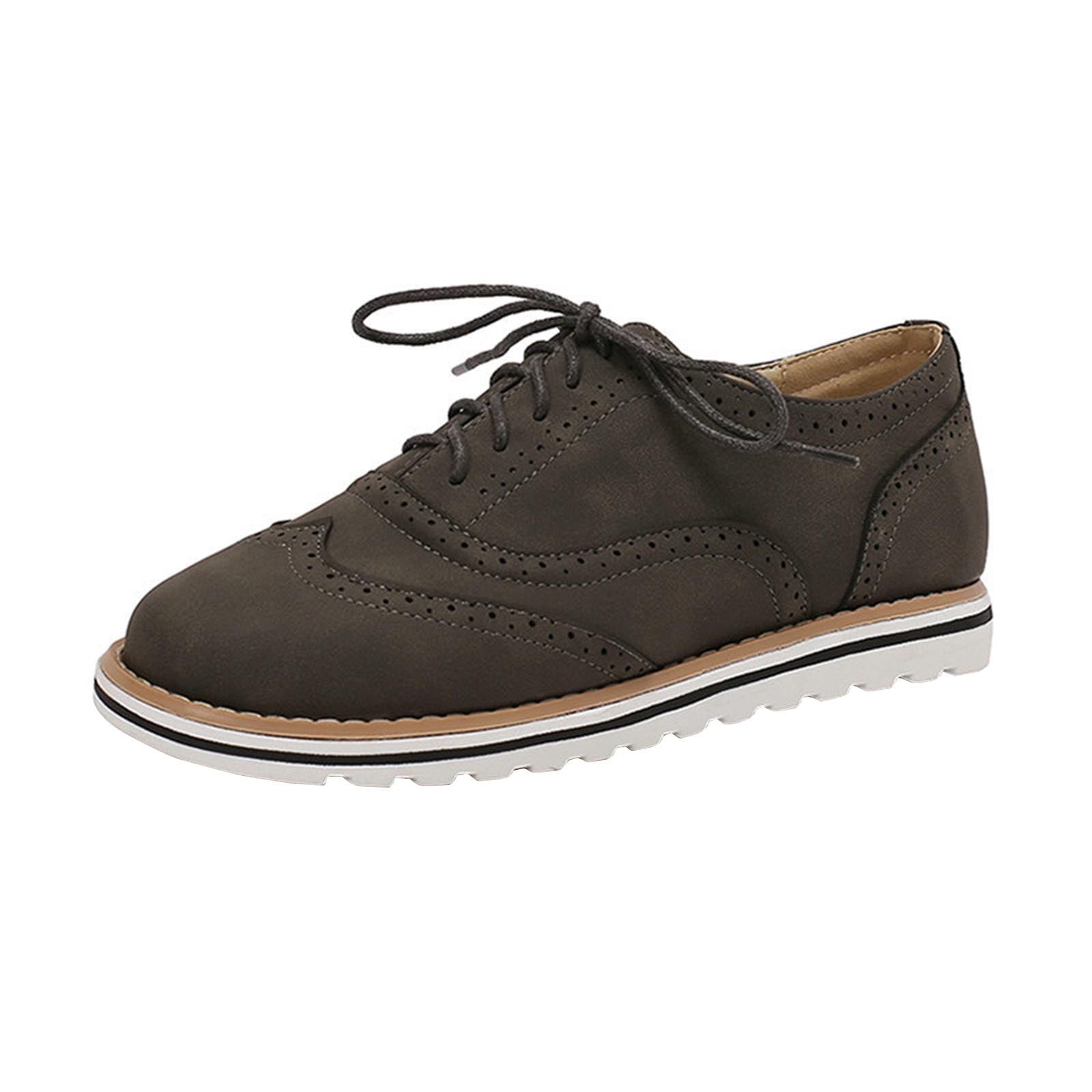 Wdhugt Flat Heel Shoes For Women Vintage Round Toe Lace Up Casual ...