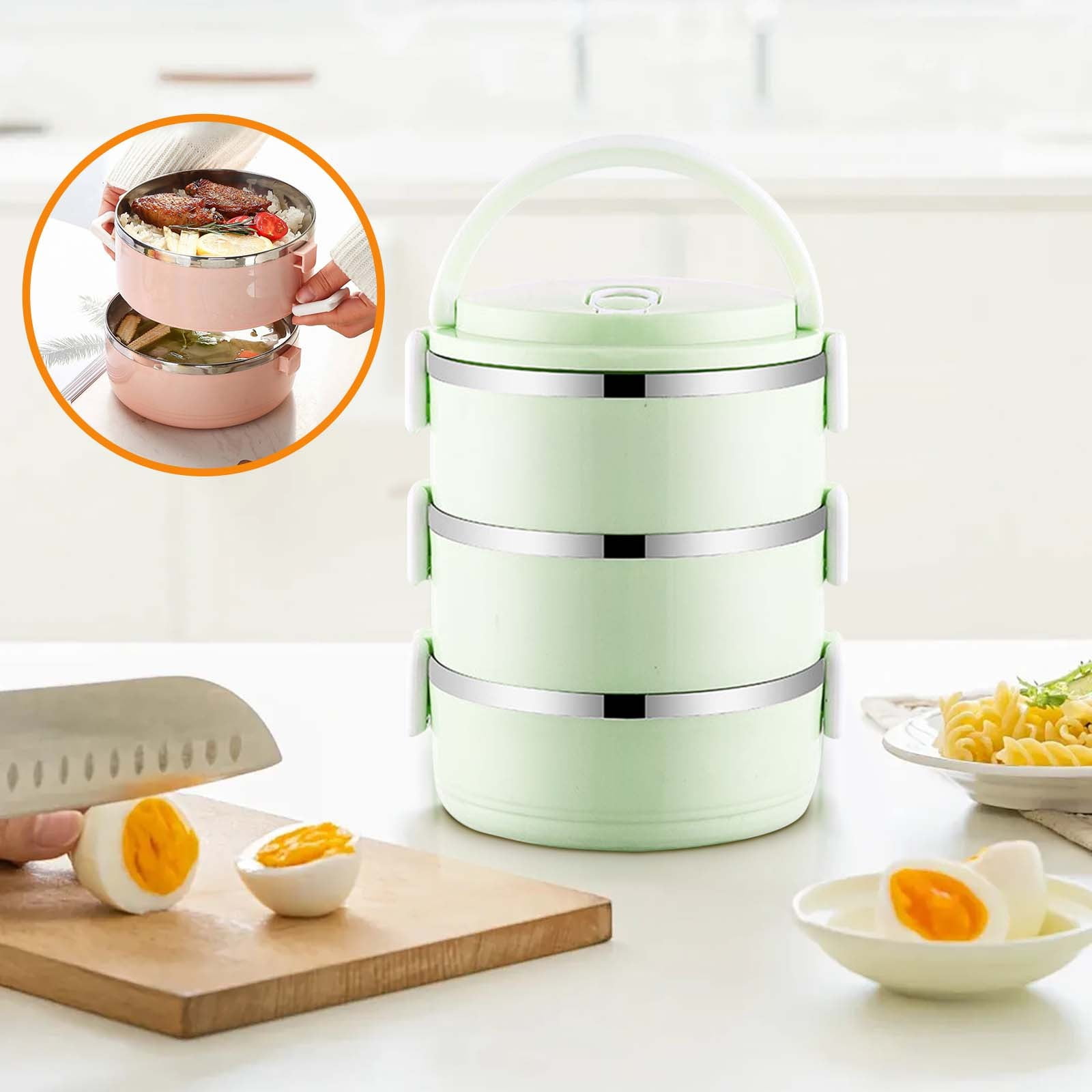 Wdhugt Green Green 3 Layer Lunch Box Stainless Steel Thermal Food ...