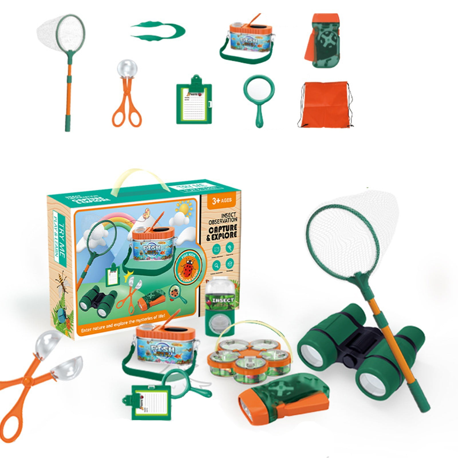 Wdhugt Kids Outdoor Exploration Kit Insect Catching Set With Net Jar ...