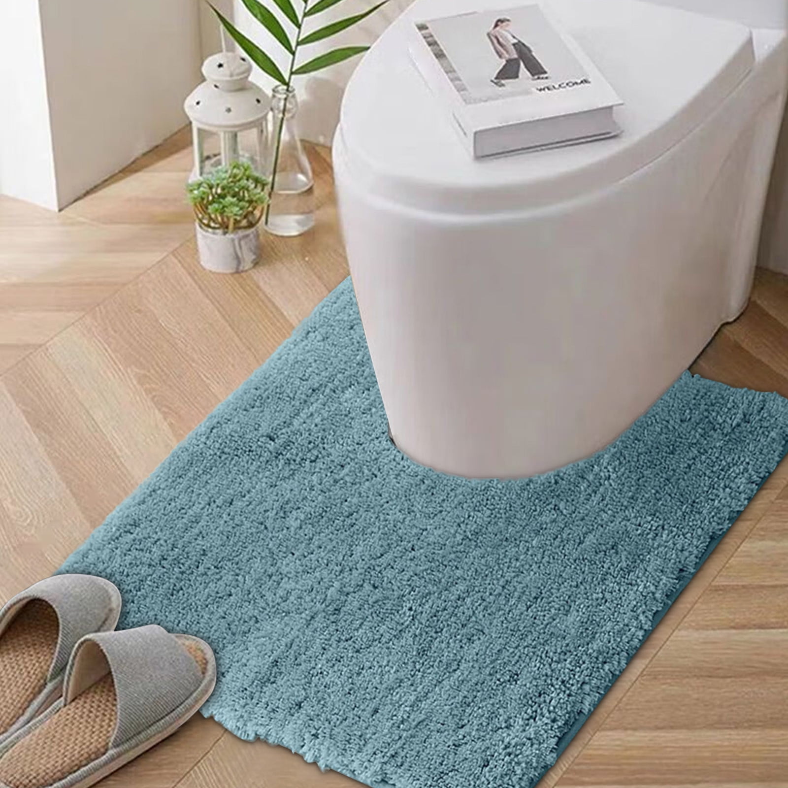 Wdhugt Microfiber Toilet Bath Mat U-Shaped Contour Shaggy Bathroom Rugs ...