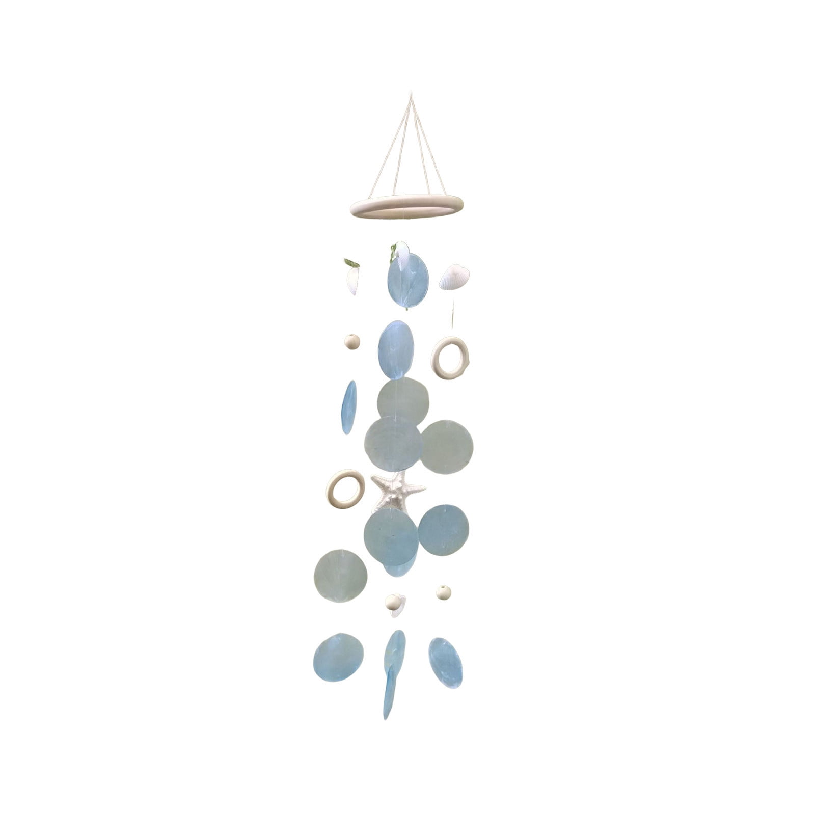 Wdhugt Mirror Wind Chime Light Blue With Starfish Shells Wooden Beads ...