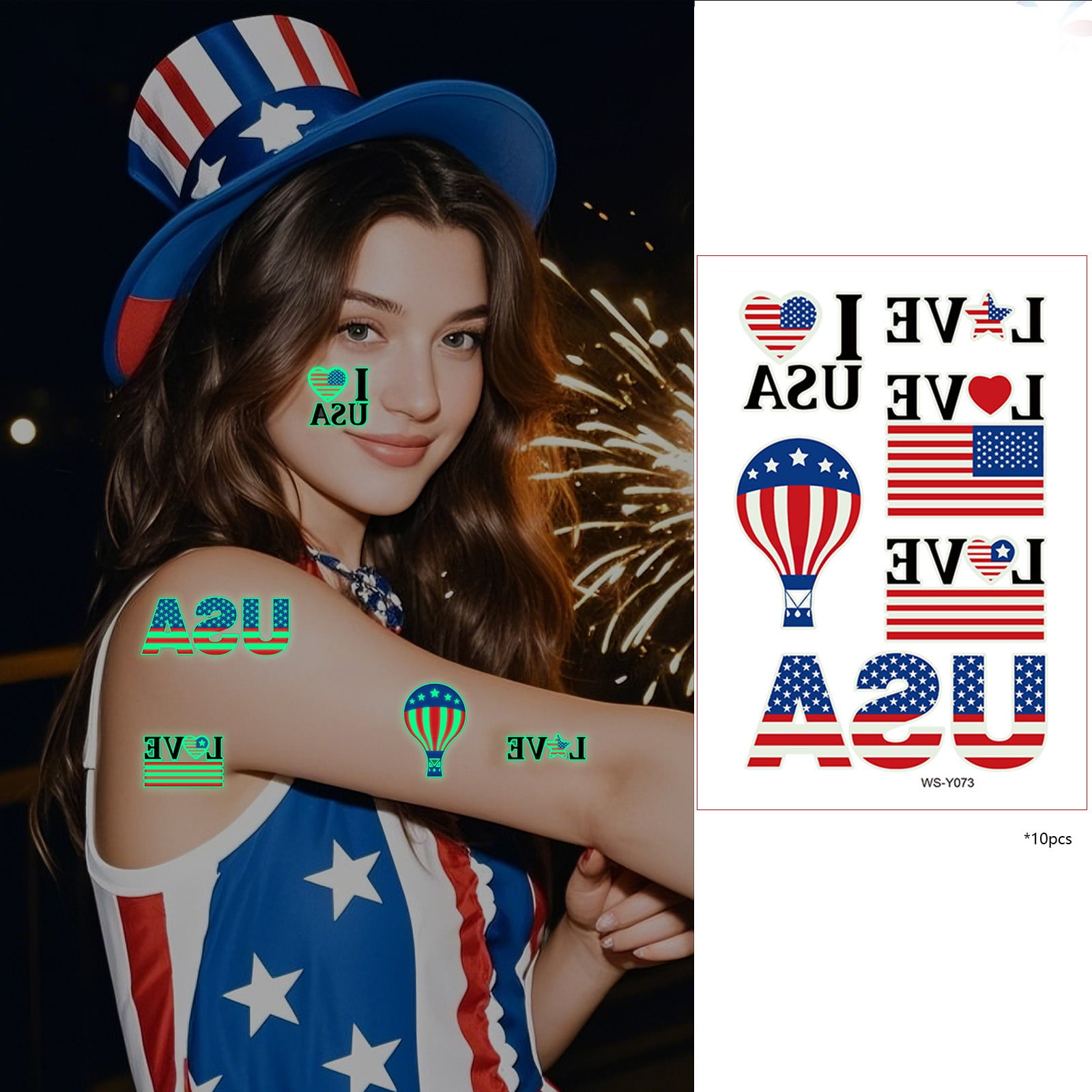Wdhugt Multicolor Glow Independence Day Tattoo Sticker Patriotic Party ...