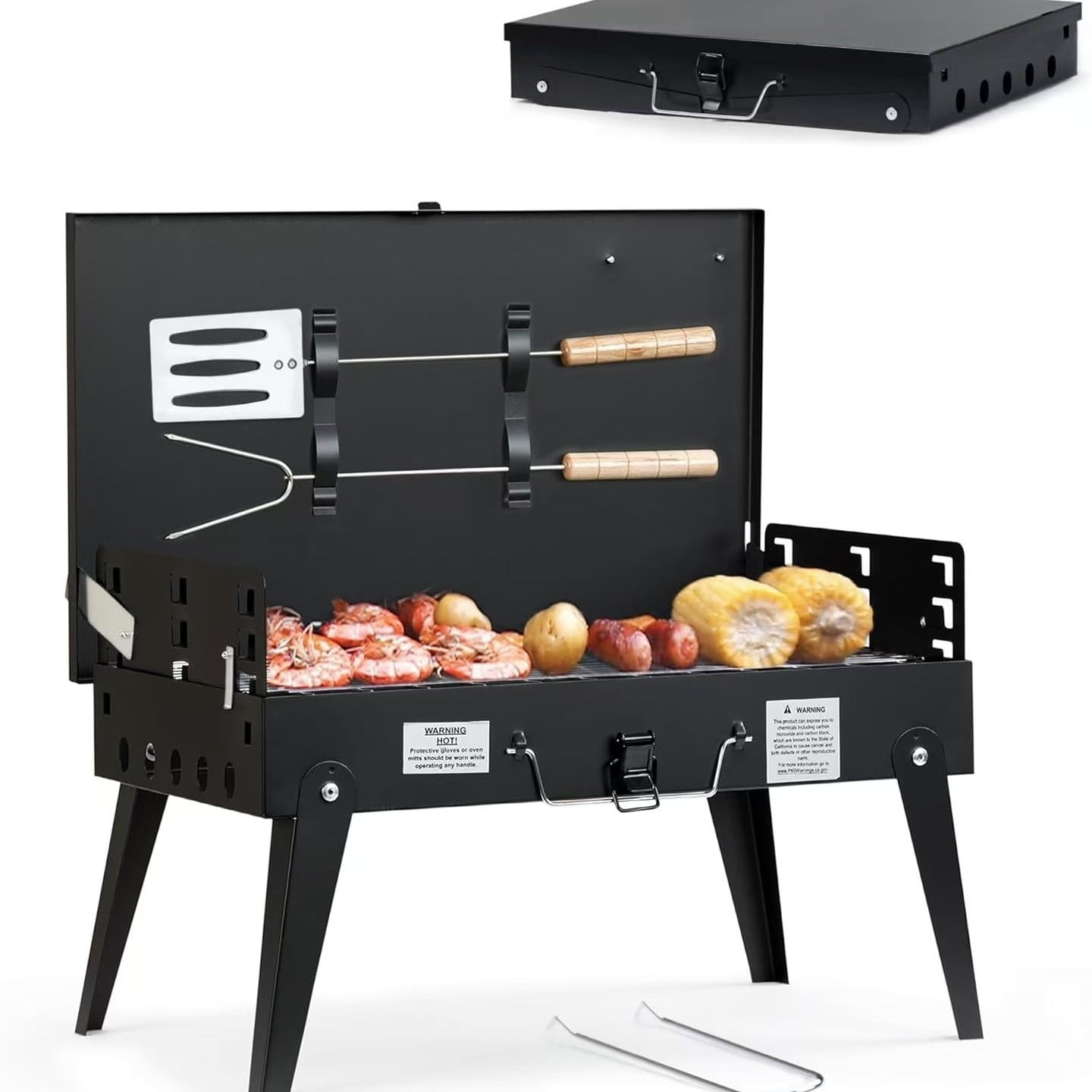 Wdhugt Portable Charcoal Grill Foldable Bbq Kit Mini Tabletop Design ...