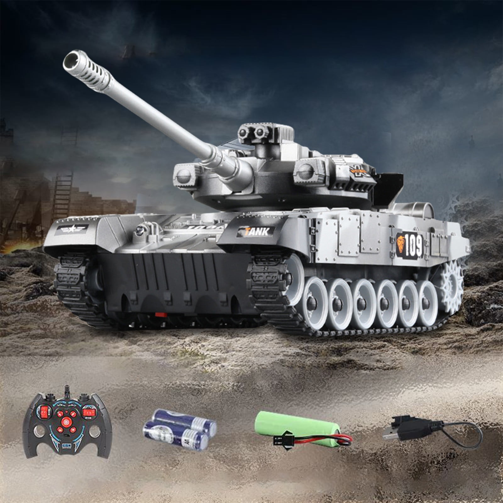 Wdhugt RC Tank 1:28 Scale 9 Channel Remote Control Toy with Realistic Sounds and Lights,Radio ...