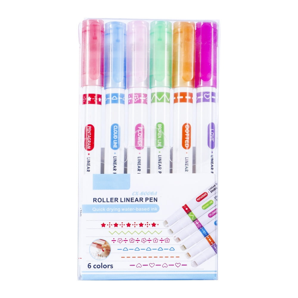 Wdhugt Student Curve Pens 6 Pack Double Ended Roller Highlighter Wave ...