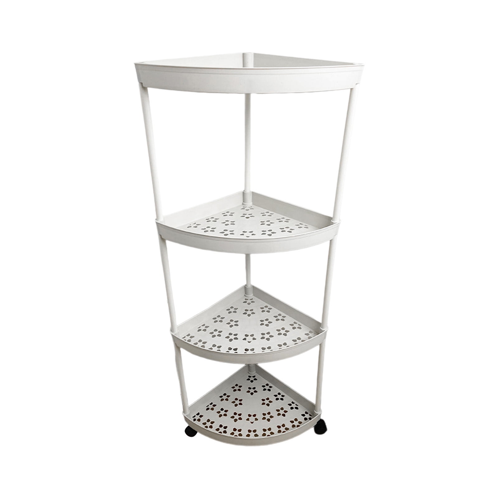 Wdhugt White Plastic Four Layer Corner Shelf Rack With Wheels ...