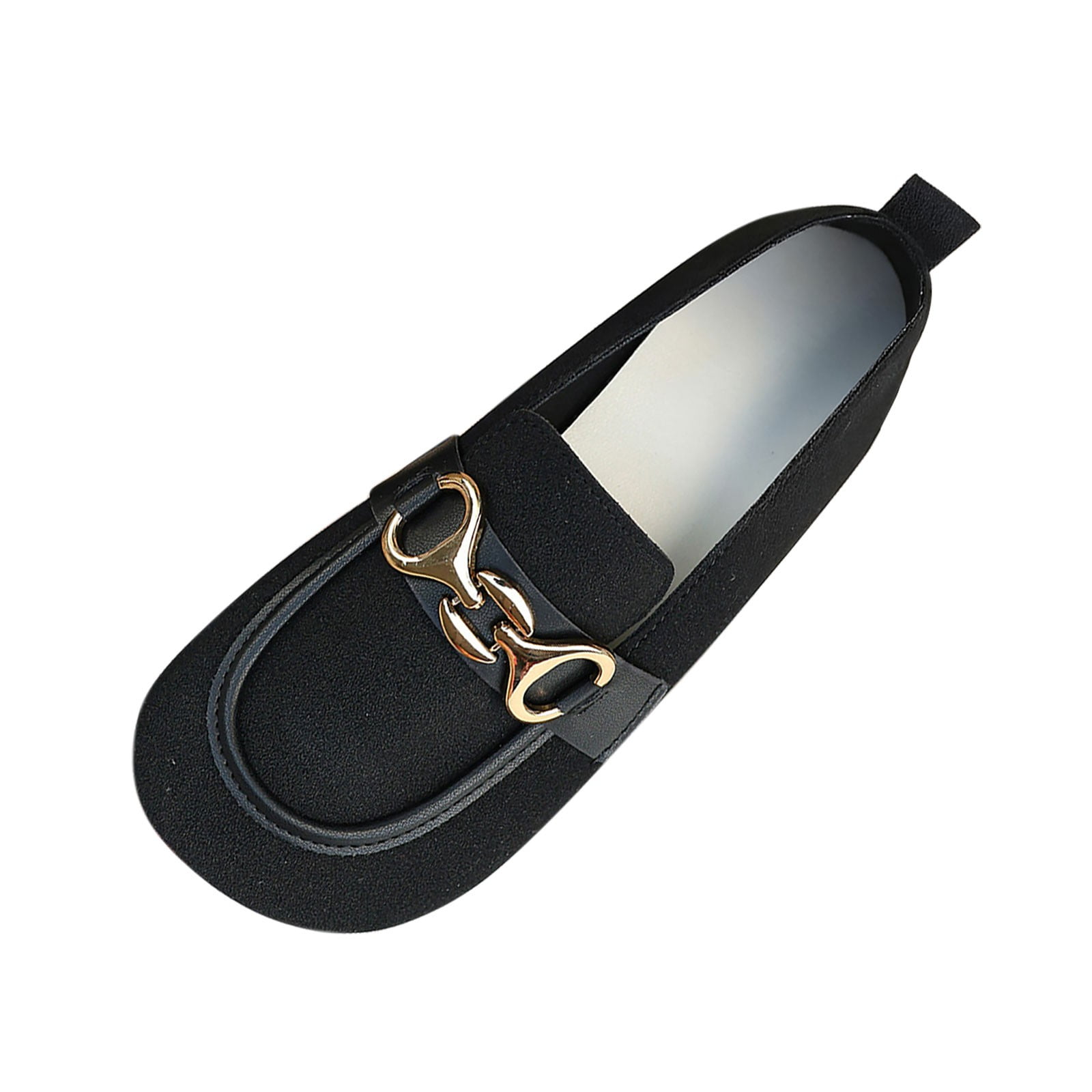 Wdhugt Women'S Loafers With Metal Buckle Round Toe Low Heel Flat Shoes ...