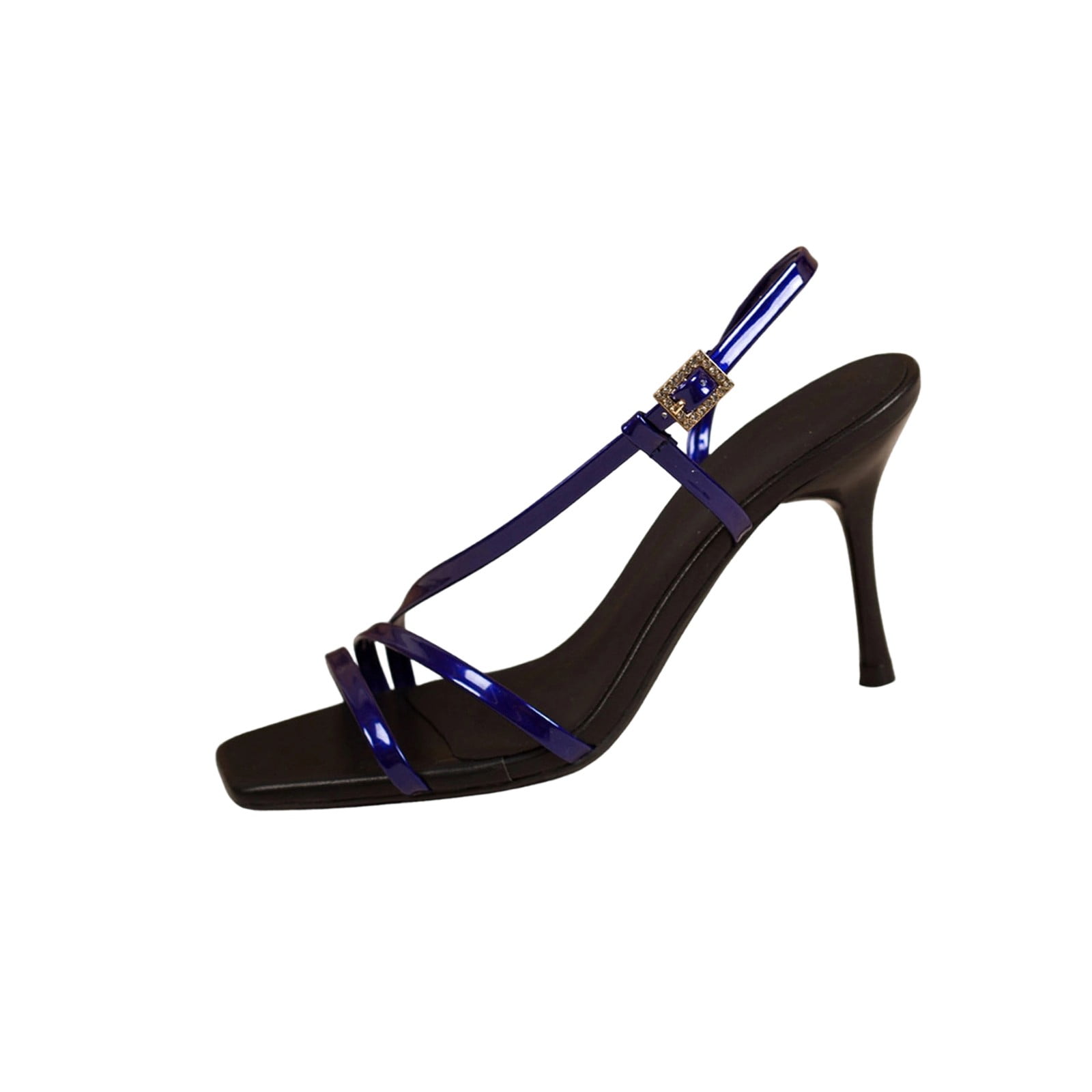 Wdhugt Women'S Wrapped Rhinestone Buckle Patent Leather Heel Sandals ...
