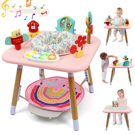 Wdmiya Pink Baby Activity Center, 5-in-1 Bouncer Activity Center & Play ...