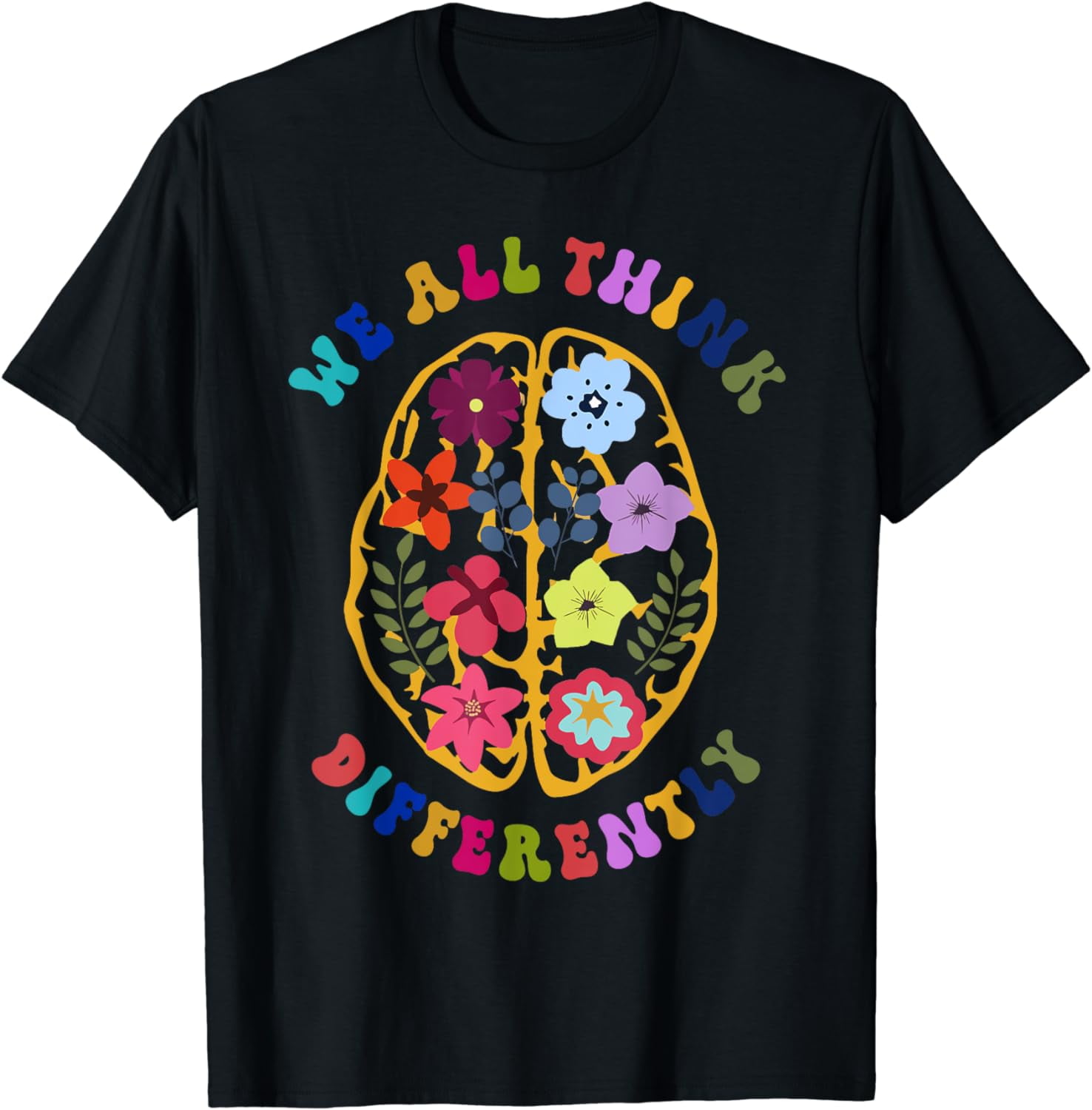 We All Think Differently Neurodiversity Brain Groovy Autism T-Shirt ...