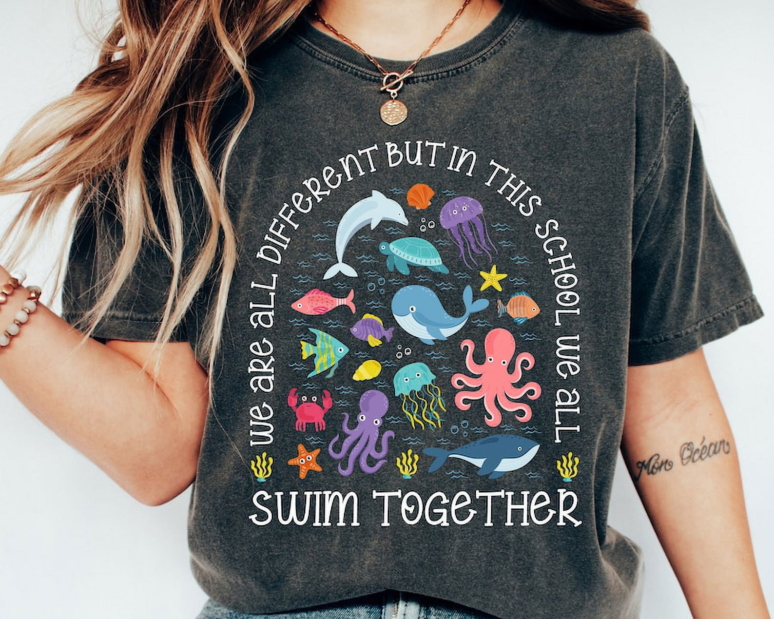 We Are Different But In This School We All Swim Together Shirt, Teacher ...