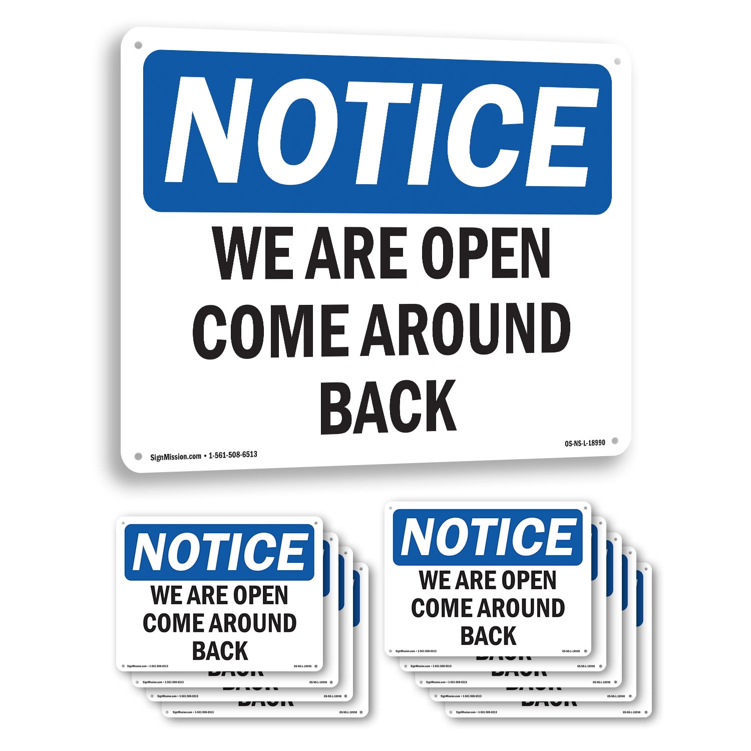 We Are Open Come Around Back OSHA Notice Aluminum Sign 10 Inch x 7 Inch ...