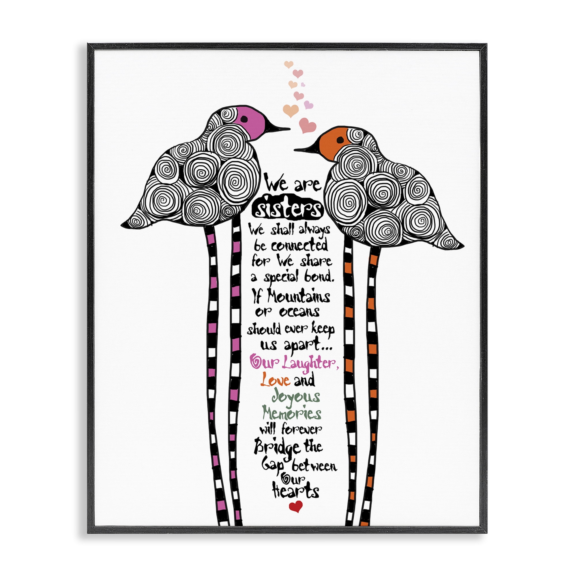 We Are Sisters Bird Duo Black Framed Giclee Art, design by Suzanne ...