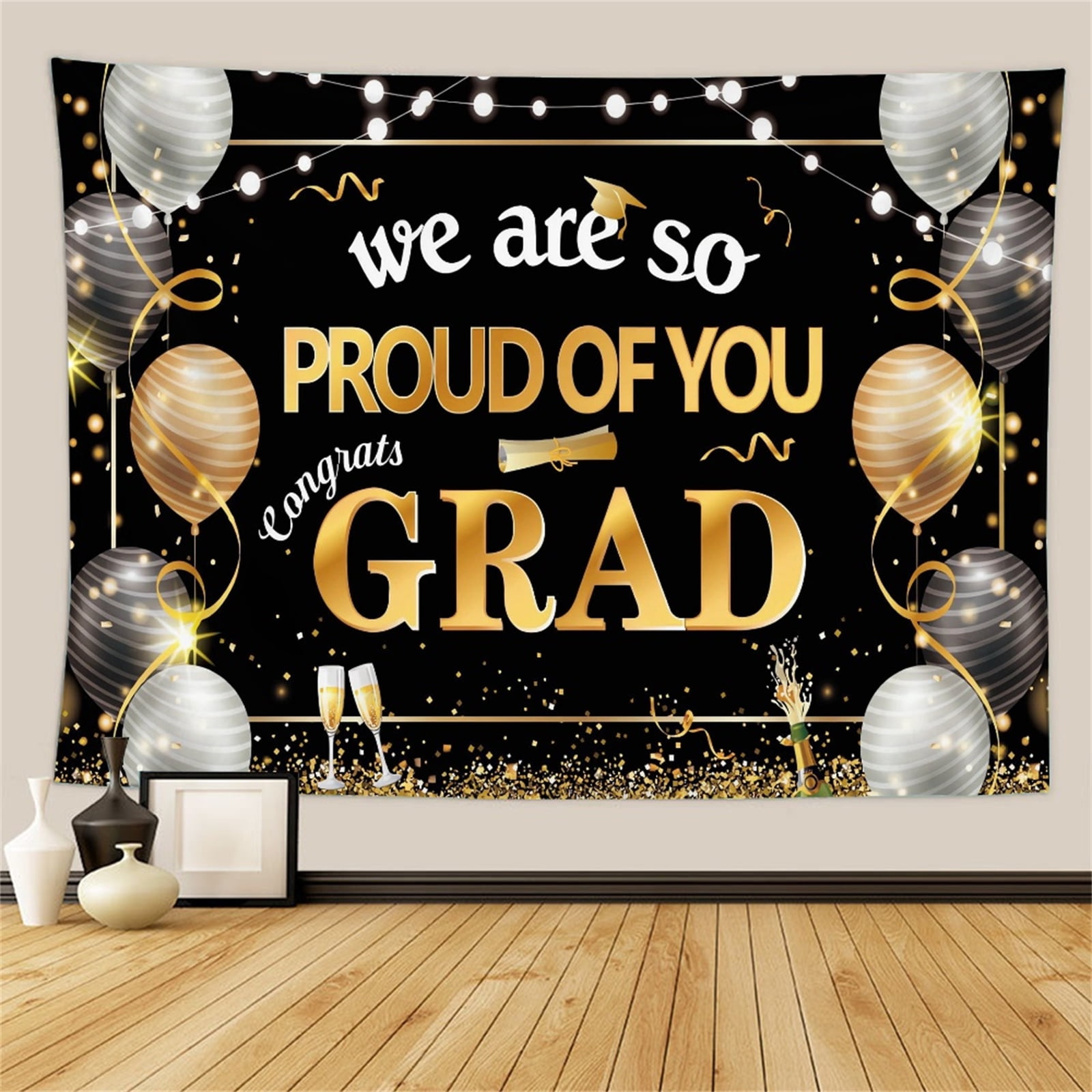 We Are So Proud of You Banner - Black Gold Graduation Banner ...