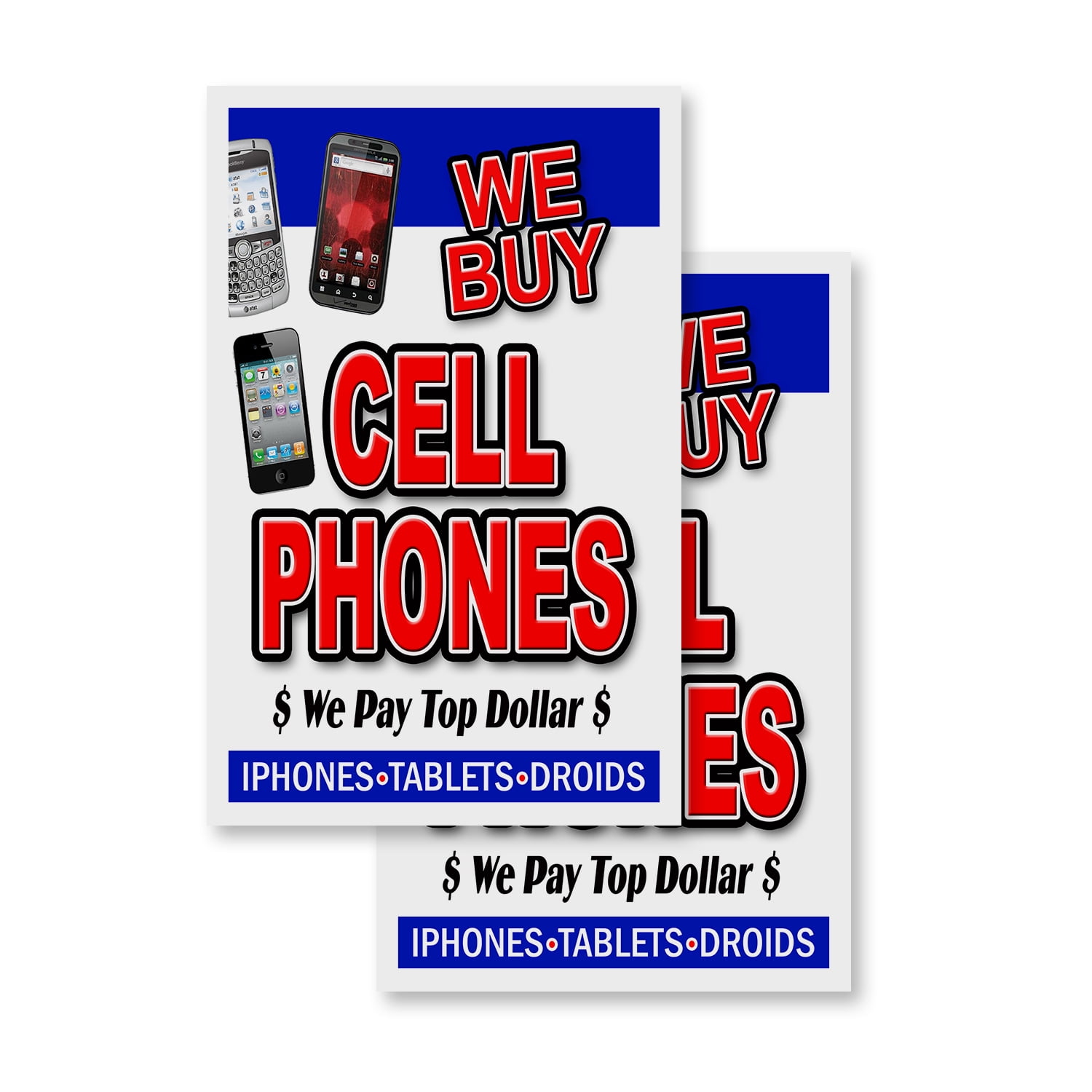 We Buy Cell Phones (2-PACK) 24" x 36" Vinyl Decals | Sign Insert Peel ...
