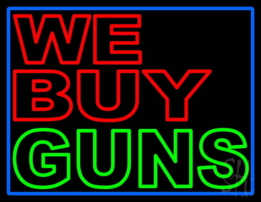 We Buy Guns LED Neon Sign 15 x 19 - inches, Black Square Cut Acrylic ...