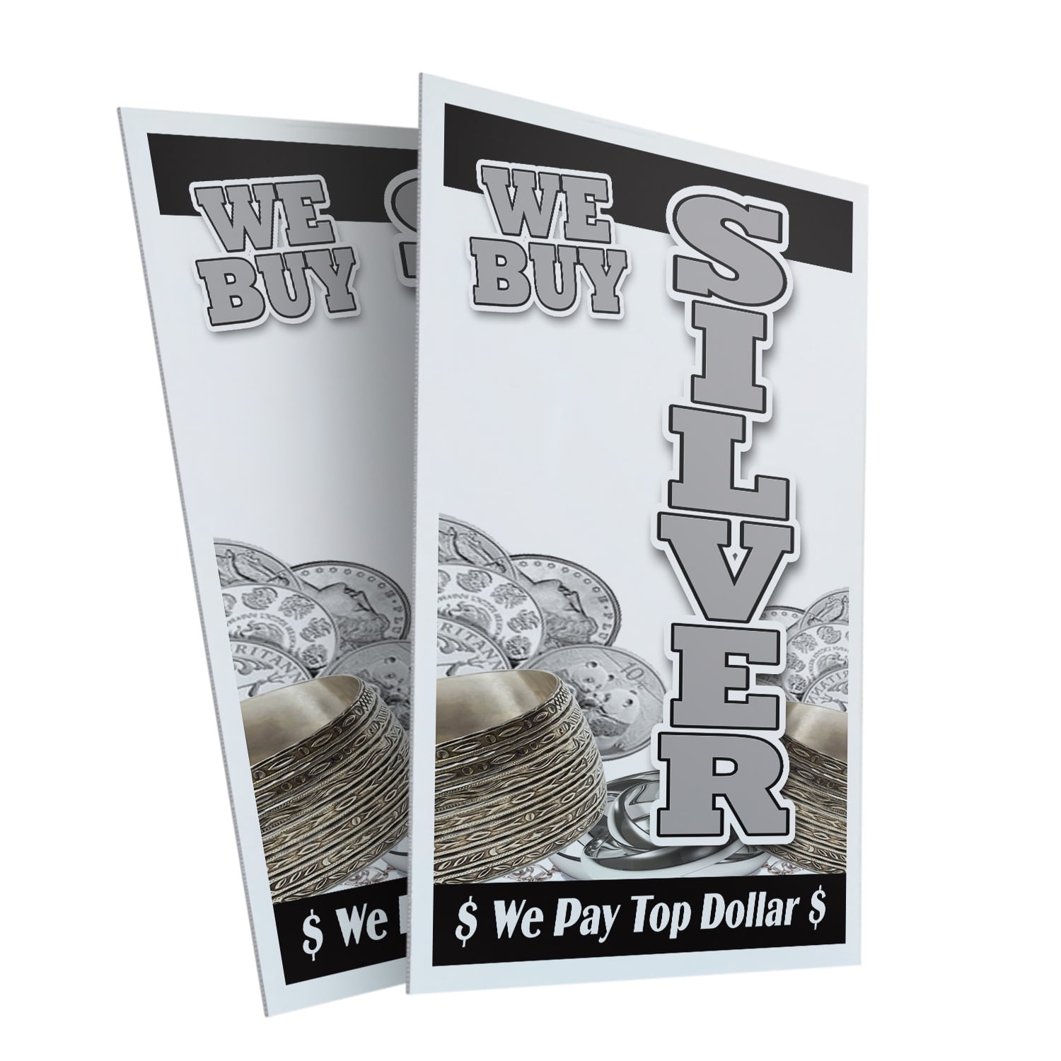 We Buy Silver Vertical (2-PACK) 24" x 36" Plastic Signs | Sign Insert ...