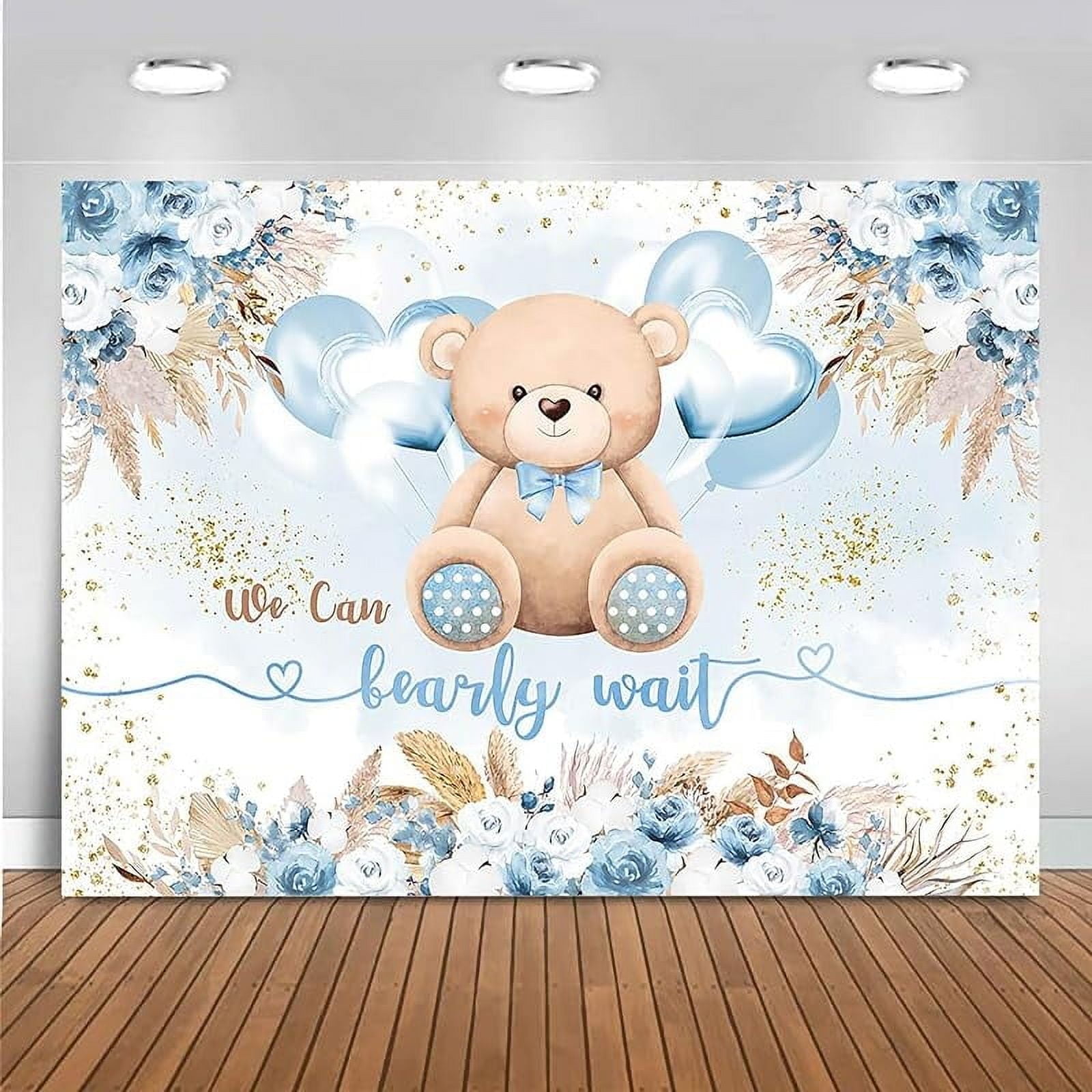 We Can Bearly Wait Baby Shower Backdrop for Boy Boho Blue Bear Baby ...