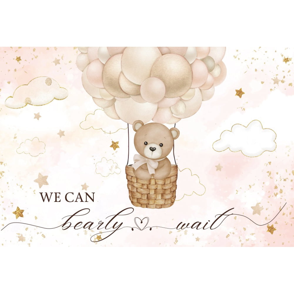 We Can Bearly Wait Baby Shower Backdrops Bohemian Hot Air Balloon Bear ...
