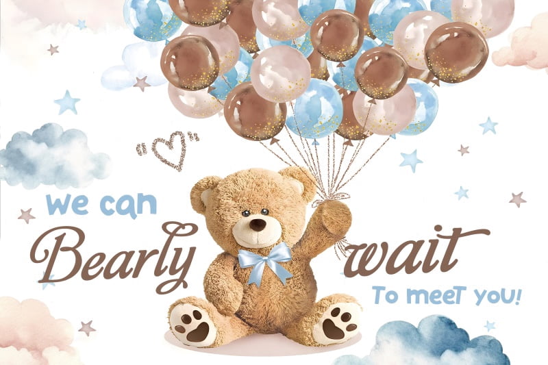 We Can Bearly Wait Backdrop Bear Baby Shower Cute Lovely Cartoon ...
