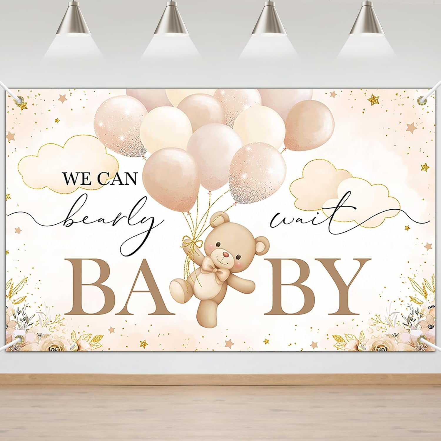 We Can Bearly Wait Backdrop Brown Bear Baby Shower Photography ...
