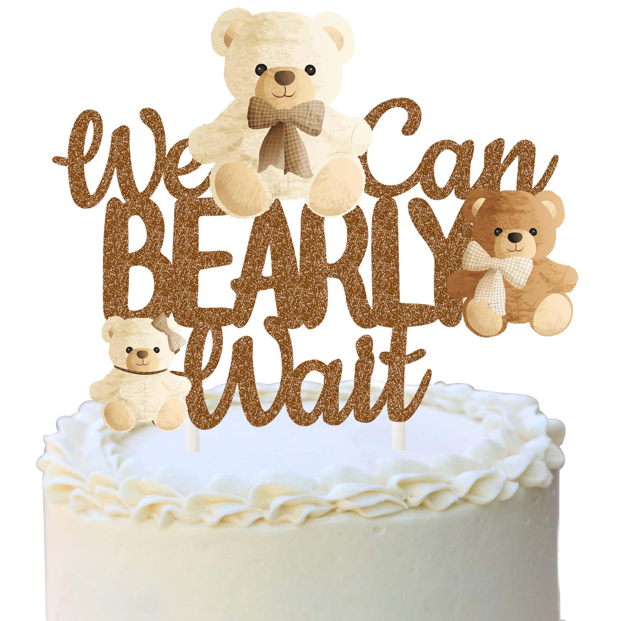 We Can BearlyTRDN Wait Cake Topper - Brown Glitter Teddy Bear Baby ...