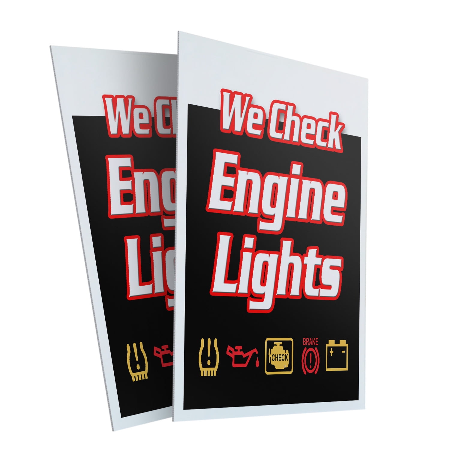 We Check Engine Lights (2-PACK) 24" x 36" Plastic Signs | Sign Insert ...
