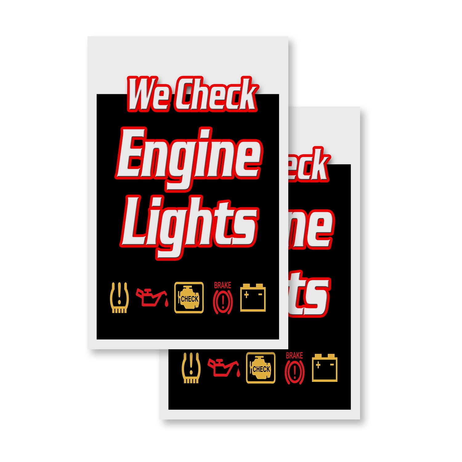 We Check Engine Lights (2-PACK) 24" x 36" Vinyl Decals | Sign Insert Peel & Stick Decals ...