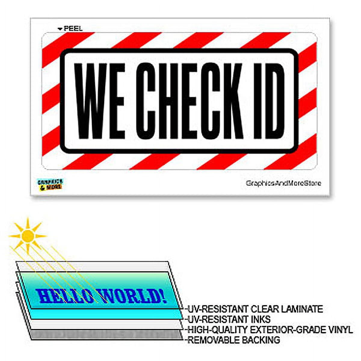 We Check ID - 12 in x 6 in - Laminated Sign Business Alcohol Tobacco ...