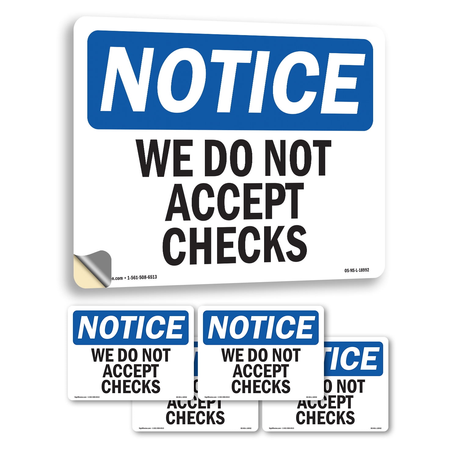 We Do Not Accept Checks OSHA Notice Vinyl Decal Label 24 Inch x 18 Inch ...