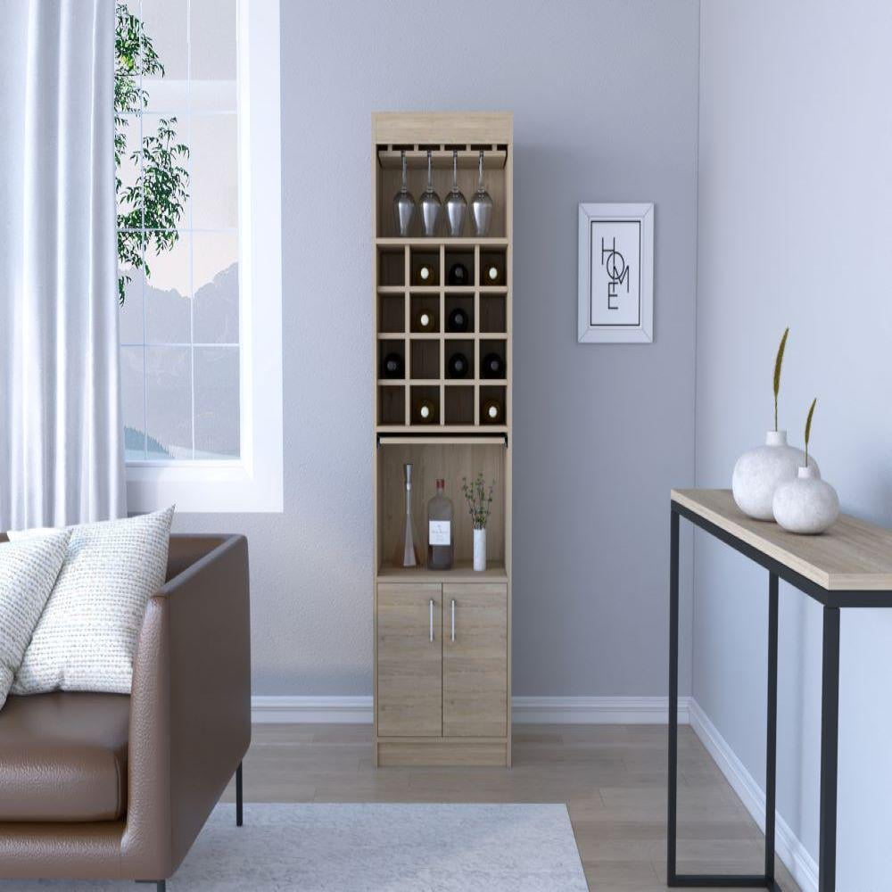 We Have Furniture Bar Cabinet Atanasio, Rack, 16 Wine Cubbies, Light ...