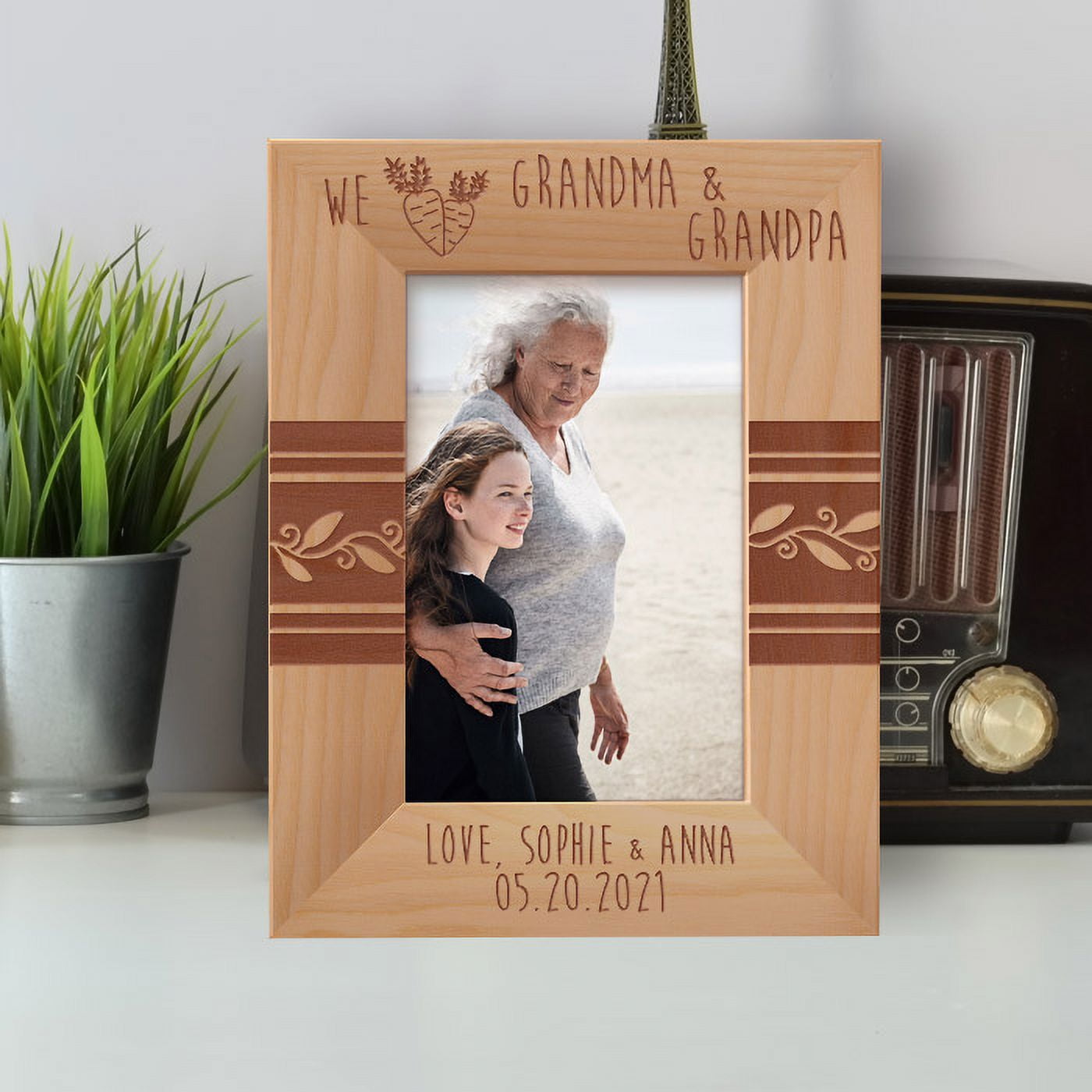 We Love Grandma & Grandpa Personalized Wooden Frame 4" x 6" Brown ...