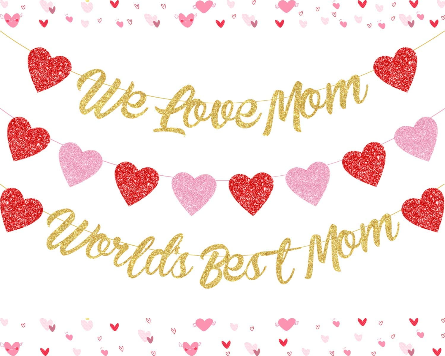 We Love Mom Banner and World's Best Mom Banner Kit, Glittery Heart ...
