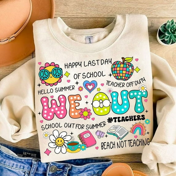 We Out Teacher Happy Last Day Of School End Of School Retro Teacher ...