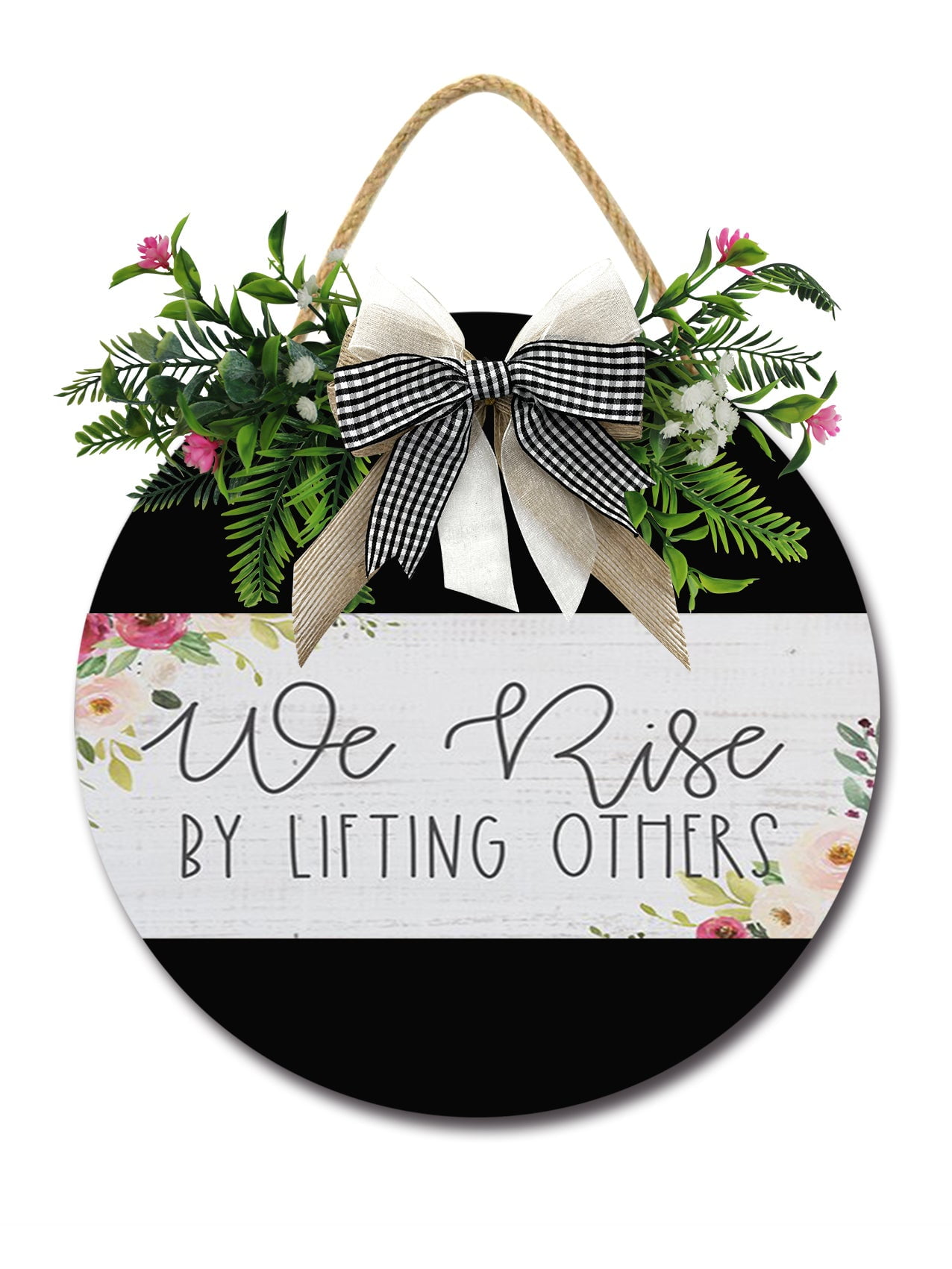 We Rise By Lifting Others Door Sign Home Decor Round Wood Wreaths Wall ...
