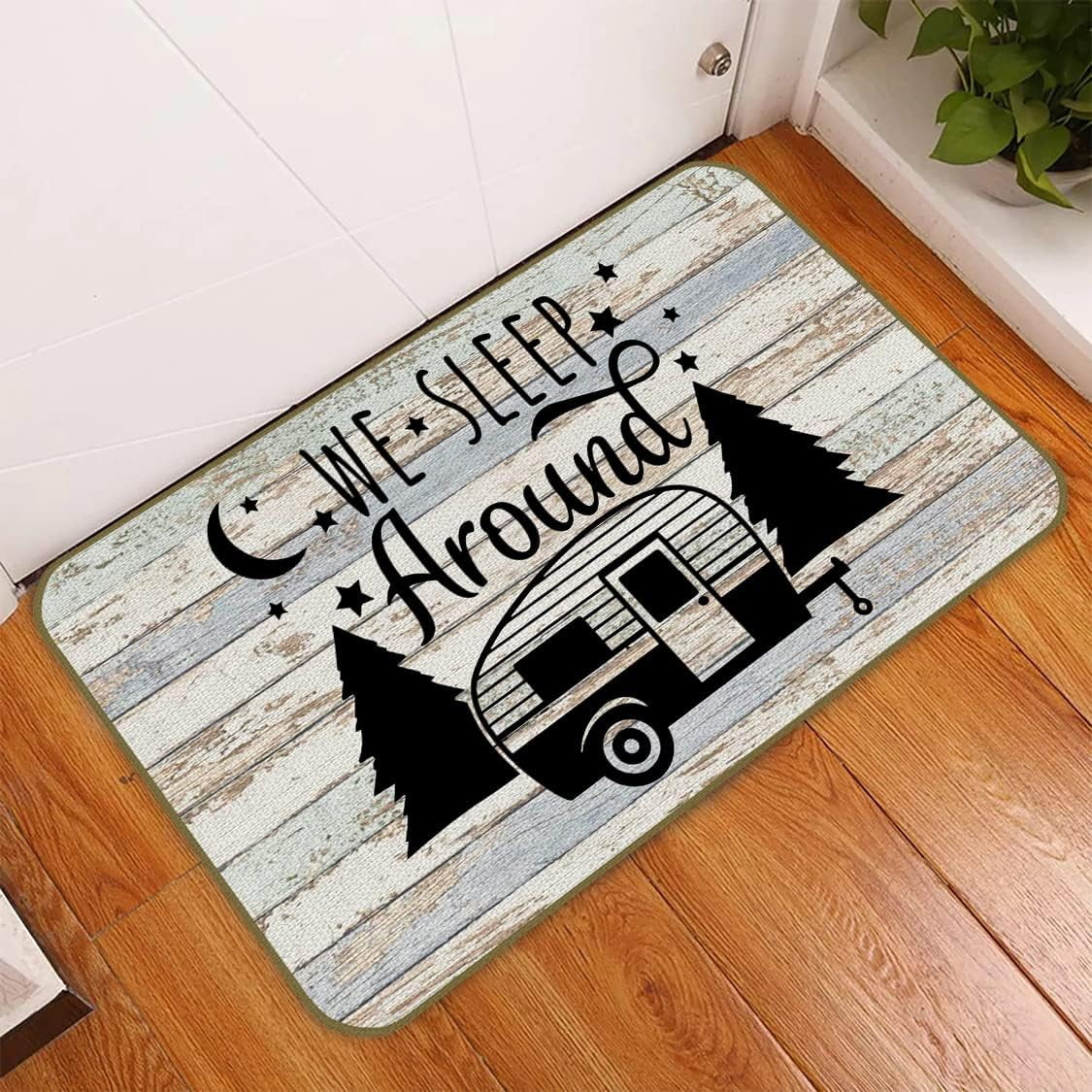 We Sleep Around Decorative Doormat Funny Camping Floor Mats Farmhouse