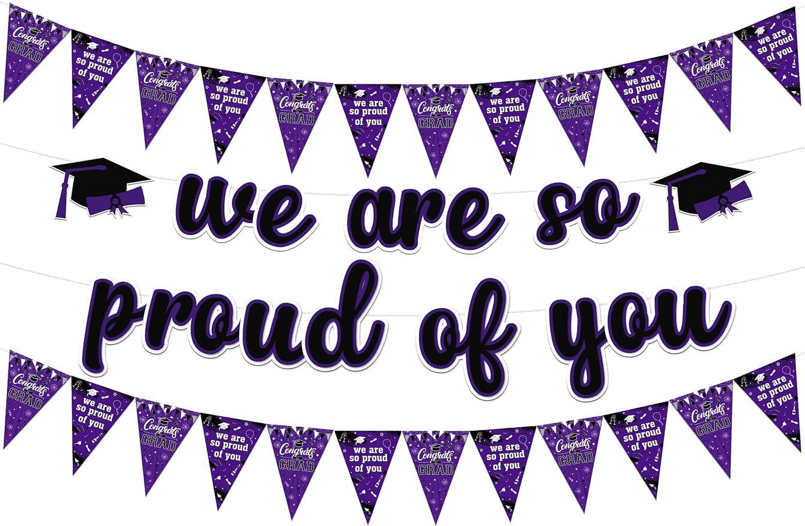 We are So Proud of You Banner, Purple Black Graduation Pennant Banner ...