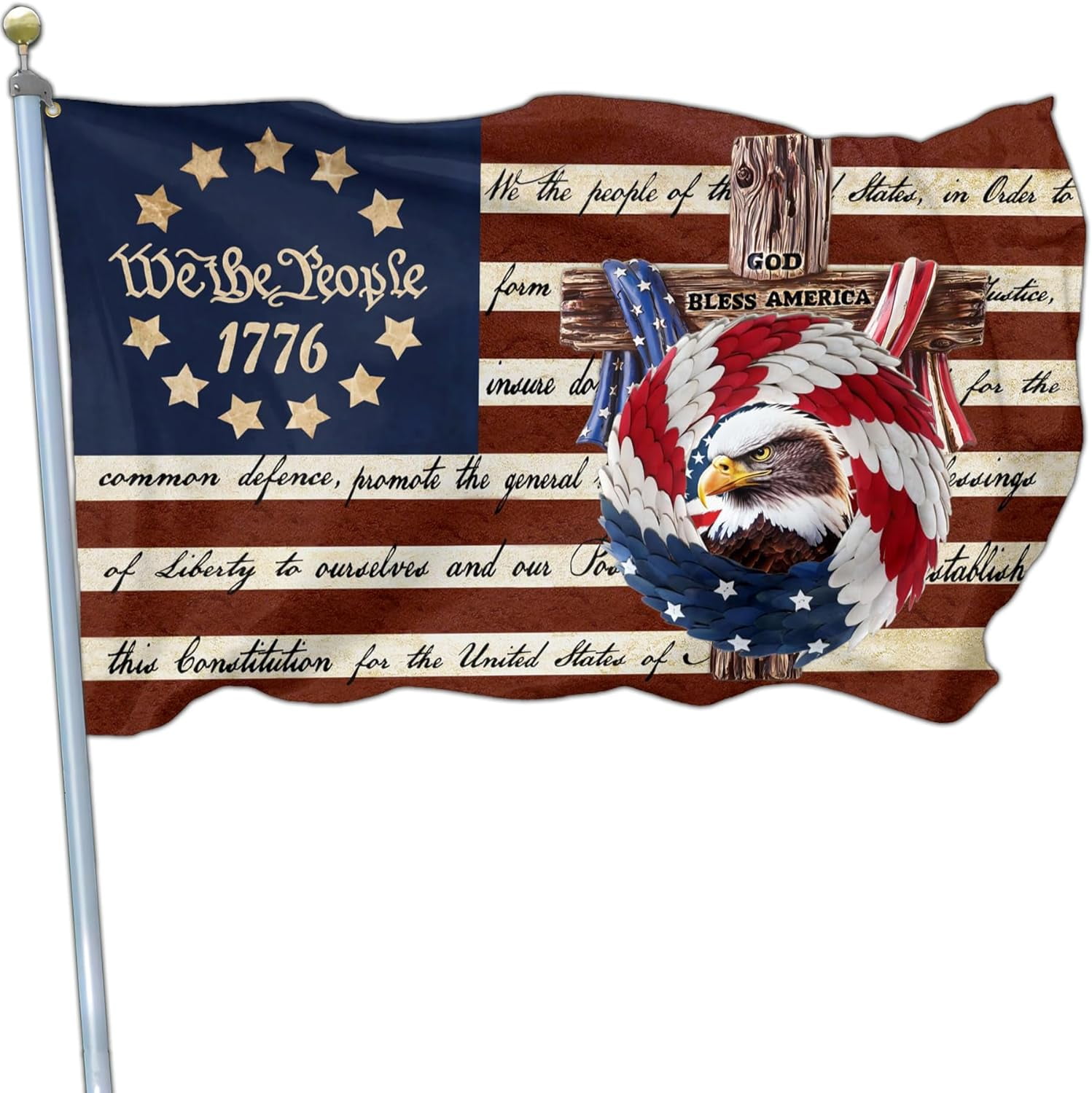 We The People 1776 Flag Patriotic Stars and Stripes Eagle Wreath Flag ...