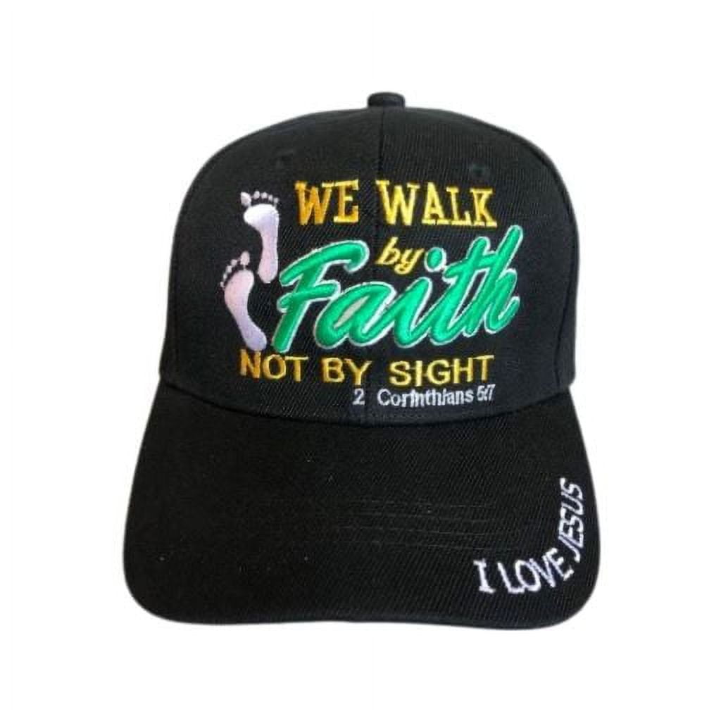 We Wallk By Faith Embroidered Christian Baseball Caps - Black Color Uni ...