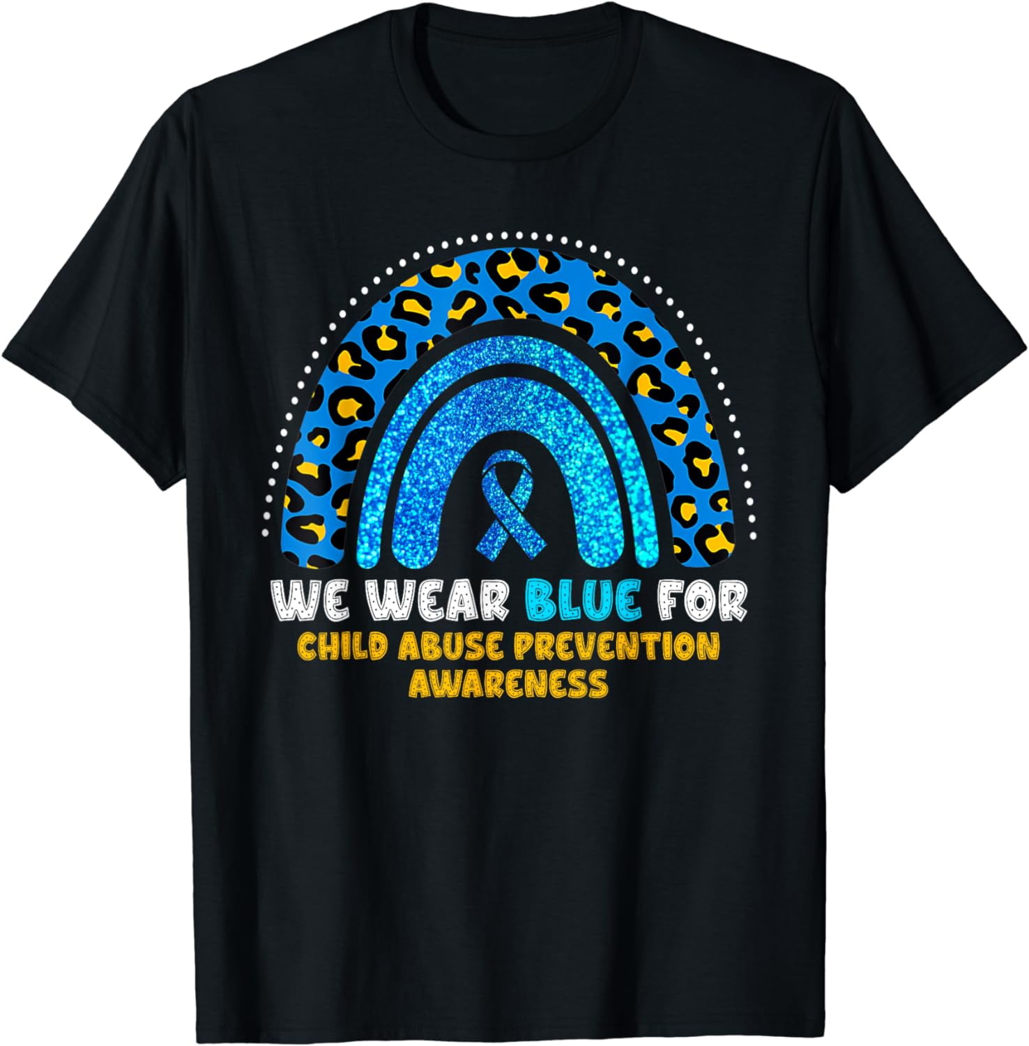 We Wear Blue Child Abuse Prevention Month Leopard Rainbow T-Shirt ...