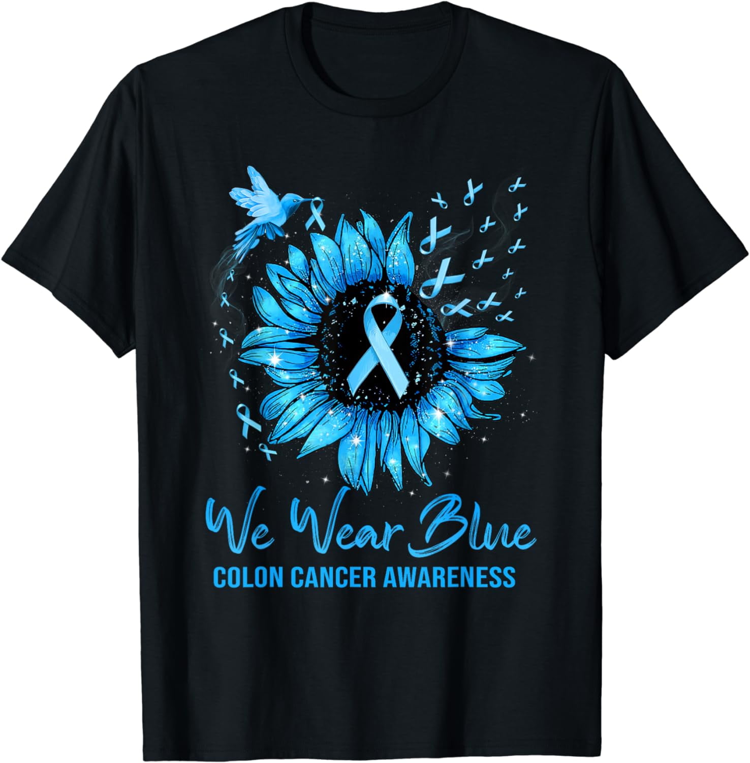 We Wear Blue Colon Cancer Awareness Ribbon Sunflower T-Shirt - Walmart.com