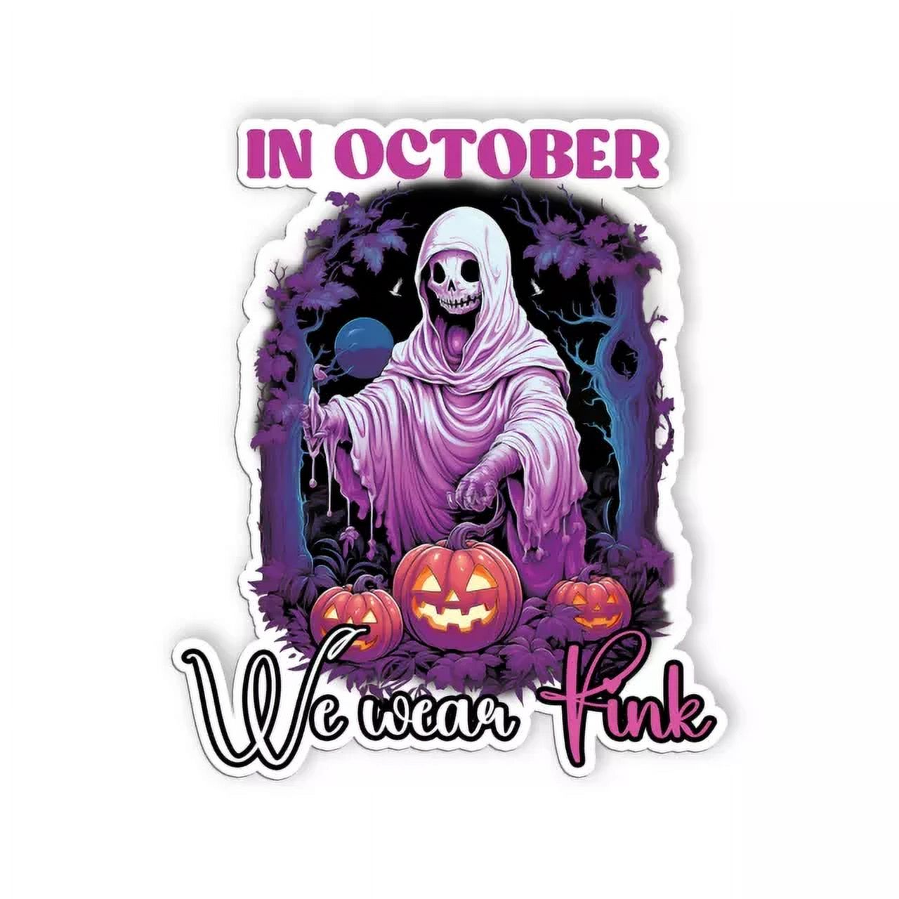 We Wear Pink Stickers Halloween Breast Cancer Awareness Stickers Phone ...