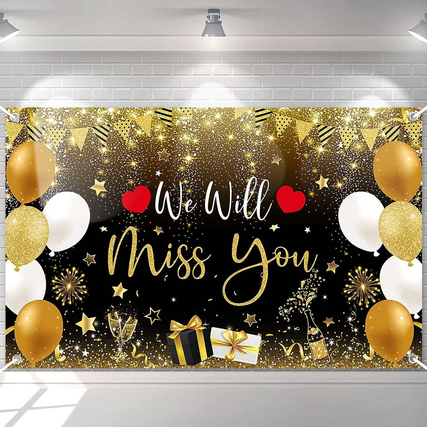 We Will Miss You Banner Black and Gold Retirement Farewell Party ...