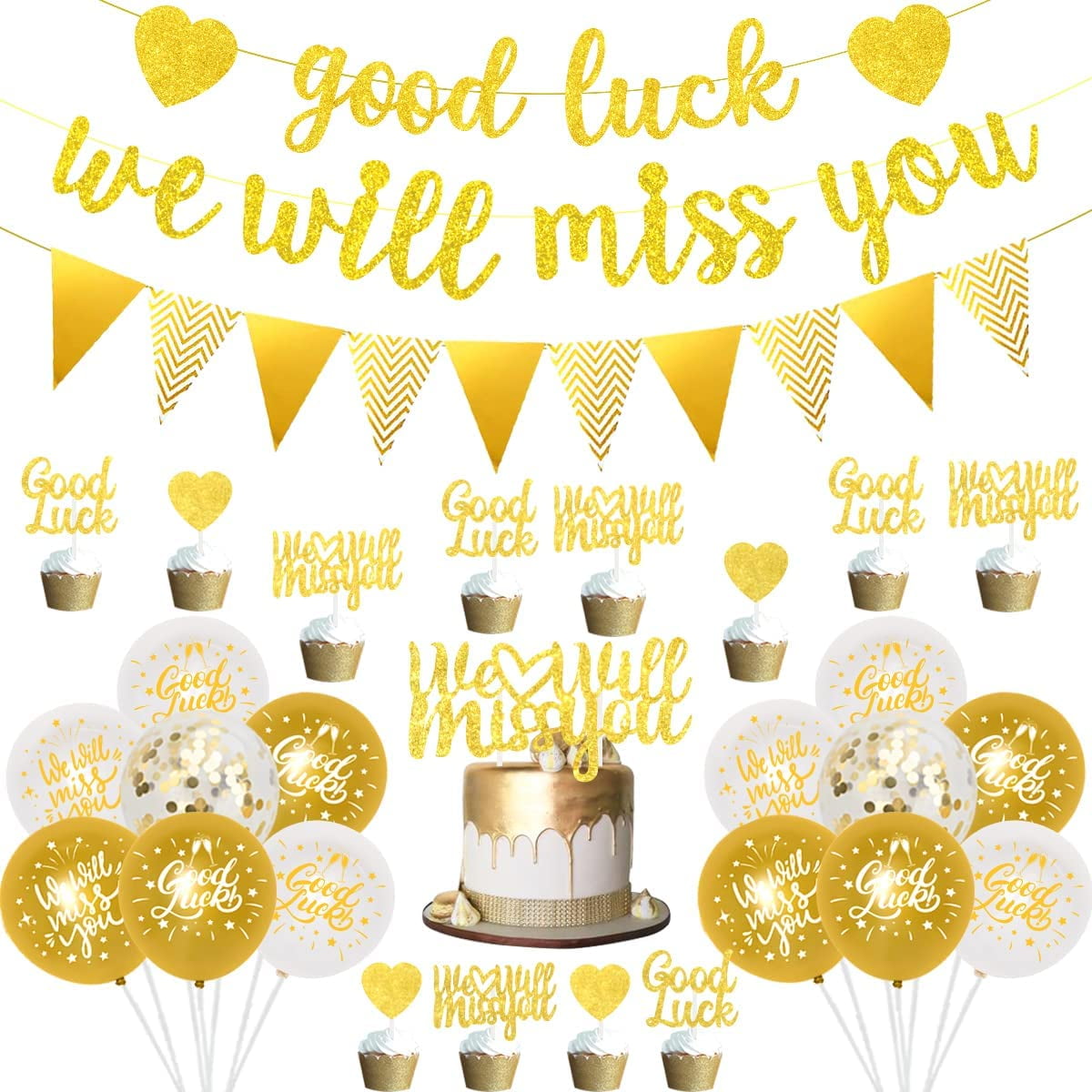 We Will Miss You Banner Decorations Gold Good Luck Banner Party Decorations Triangle Flag ...