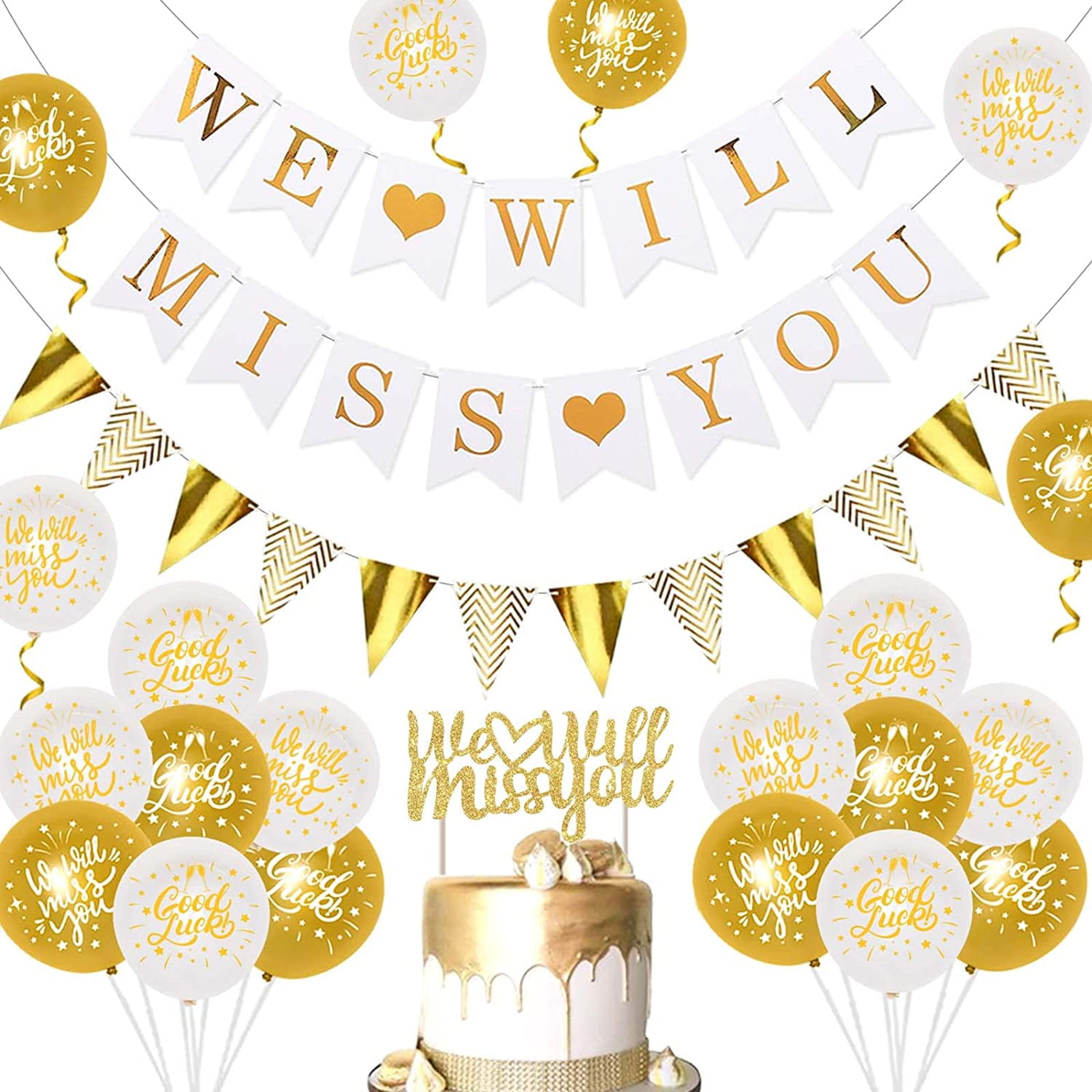 We Will Miss You Decorations Gold and White, Retirement Party Balloons We Will Miss You Banner ...