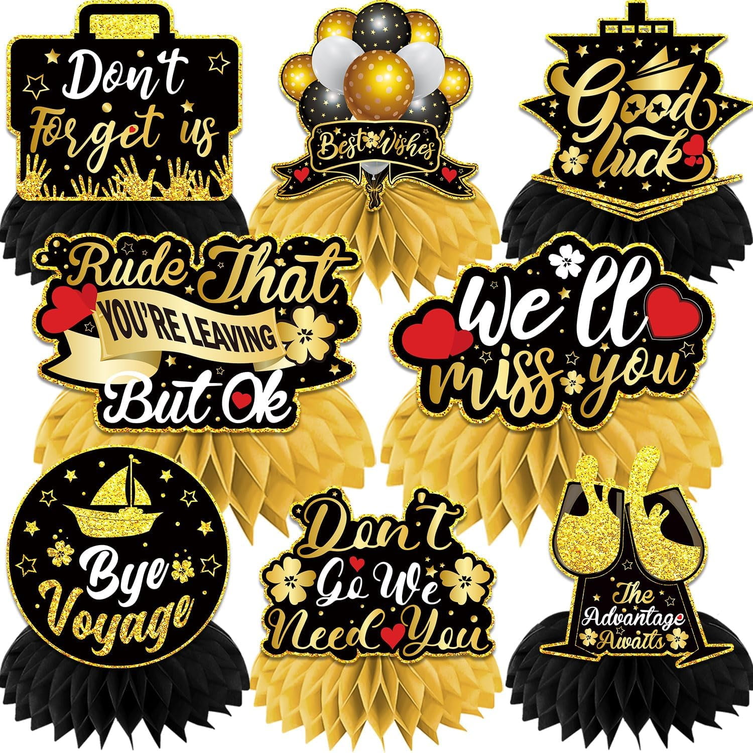 We Will Miss You Decorations Honeycomb Centerpieces, 8Pcs Good Luck ...